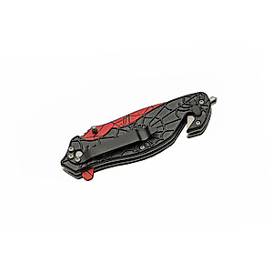 8” Red Spiderweb Assisted Open Pocket Folding Edc Knife Red Stainless Steel Clip Point Blade With Spider Web Print Red Aluminum Handle With Green Jewel Inlay