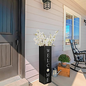 Barydat 30" Wooden Welcome Porch Sign for Front Door Decor Rustic Double Sided Box Shaped Welcome Home Sign Vase with 6 Interchangeable Wooden Hanging Accessories for Farmhouse Yard (Black)