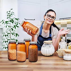 6 Pieces 64 oz Amber Glass Mason Jars Glass Mason Jars Amber Canning Jar Container Set Embossed Half Gallon Fermenting Jars with Airtight Lids for Canning Freezing Preserving Beverages Jar Decor