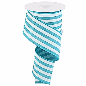 Vertical Stripe Wired Edge Ribbon - 10 Yards (Light Teal, White, 2.5 Inch)