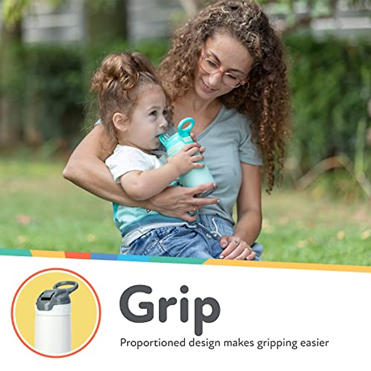 Nuby Thirsty Kids No Spill Flip-It Reflex Stainless Steel Travel Cup or Water Bottle - 10 Oz - 18+ Months - Aqua Mint