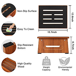 One Step Wooden Step Stools for Adults Kids, Heavy Duty Stepping Stools Wooden Bed Step Stools for High Beds, 6.9" Non-Slip Bedside Foot Stool for Bedroom, Office, Kitchen, Home, Bed, 450 Lbs Capacity