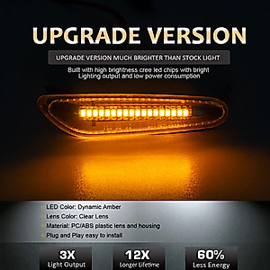 D-Lumina Chrome Sequential LED Side Marker Turn Signal Lights for BMW E90 E91 E92 E93 E46 E53 E60 E61 X3 E83 X1 E84 E81 E82 E87 E88, Dynamic Amber Lamps Replace OEM Side Marker Light, Pack of 2