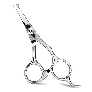 Avenoir Facial Hair Scissors for Men, Professional Mustache & Beard Scissors, Nose Ear Eyebrow Pet Trimming Stainless Steel Scissors(Safety Round Tip Design), Silver, 5.3inx2.16inx0.7in