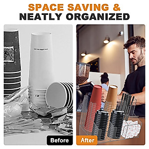 Tragaomx Clear Acrylic Coffee Cup and Lid Holder Organizer for Cups Display Straw Condiment Stirrer Sweeteners Napkins Cup Dispenser Countertop for Home Kitchen Office Coffee Station Bar Organizer