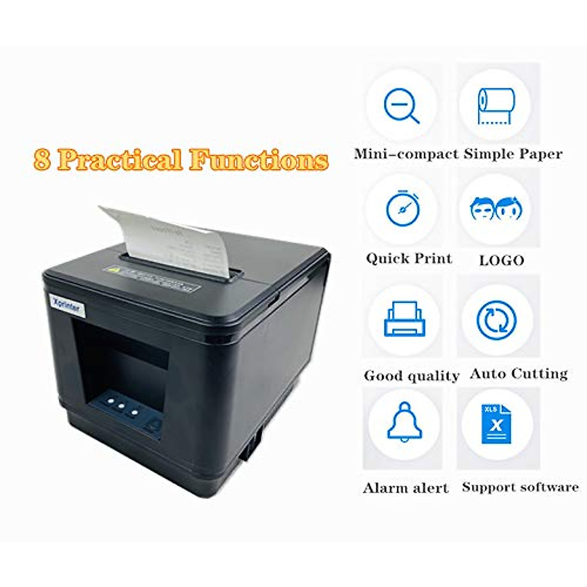 80MM POS Thermal Receipt Printer Compatible 80mm Thermal Paper Rolls sec High- Pos Printer with Auto Cutter ESC/POS Command Support Windows Mac Pos System(Black)(USB)