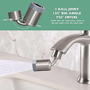 720° Faucet Aerator, 3-function Bathroom Faucet Aerator, Swivel Sink Aerator Head, Kitchen Sink Faucet Head,Faucet Sprayer Attachment 55/64-27UNS Female Thread, Faucet Nozzle Brushed Nickel