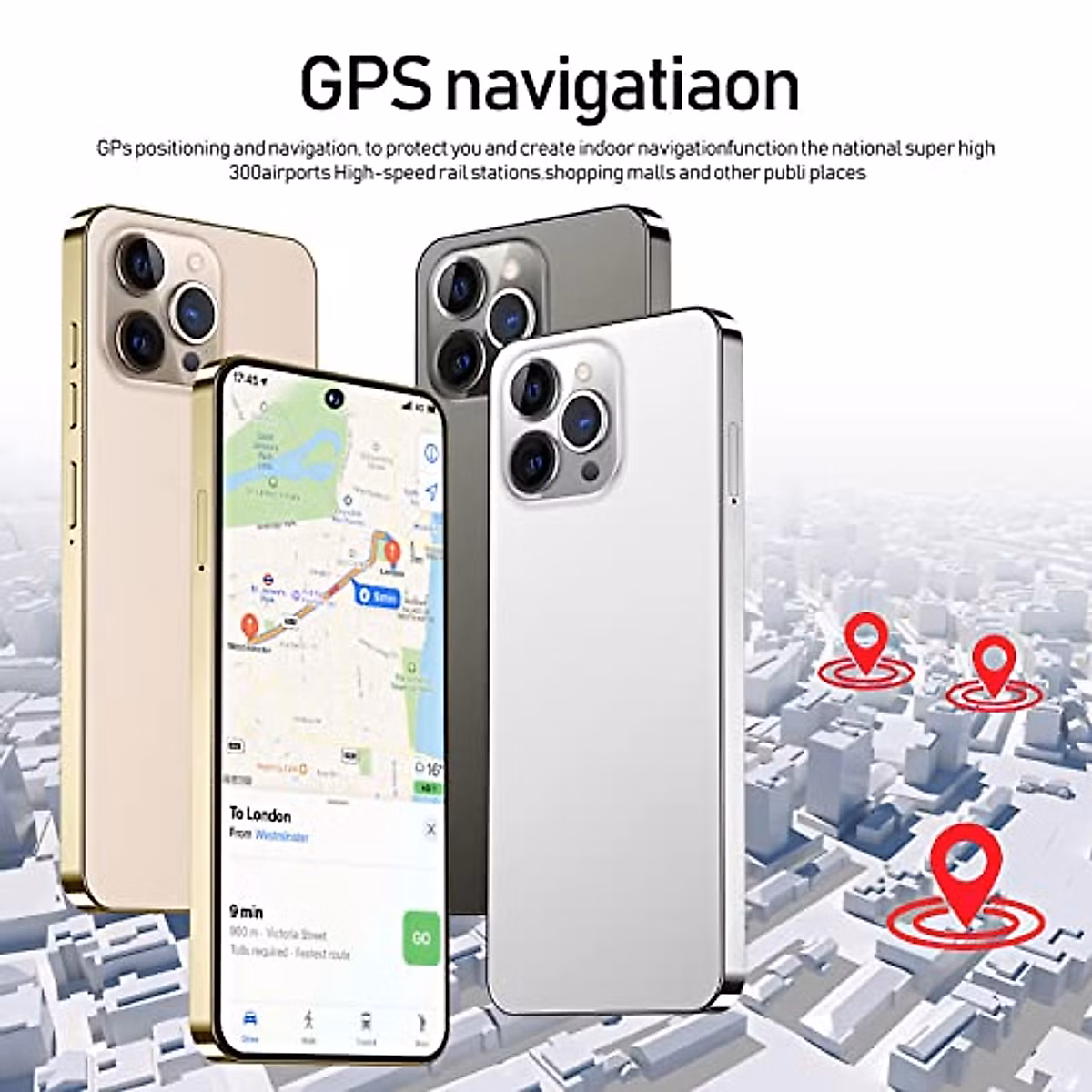 ASHATA I14 Pro Max 4G Cell Phone for Android, 6.7 Inch Smartphone with 4GB RAM 128GB ROM, 8MP Front Camera 16MP Rear Camera, 3 in 1 Navigation System, Memory Card Supports Up to 128G(US)