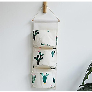 KRLIFCSL Cactus Wall Door Closet Hanging Storage Bag Canvas Fabric 3 Pockets Over The Door Organizer Pouch, 2 Pack (Cactus)
