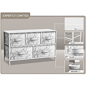 Sorbus Dresser with 5 Drawers - Storage Chest Organizer Unit with Steel Frame, Wood Top, Easy Pull Fabric Bins - Long Wide TV Stand for Bedroom Furniture, Hallway, Closet & Office Organization