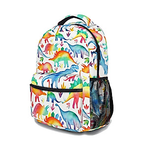 Giwawa Rainbow Dinosaur School Backpack for Kids, Cute Dino Doodle Colorful Animal Print Elementary Bookbags with Adjustable Shoulder Strap for Boys Girls Laptop iPad Tablet Travel