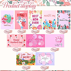 TaoBary 100 Pcs Happy Mother's Day Cards Assorted Blank Mother's Day Greeting Cards Notecards Bulk Floral Small Note Card with Envelopes and Stickers for Mom Present Birthday, 4 x 6 Inch, 10 Designs