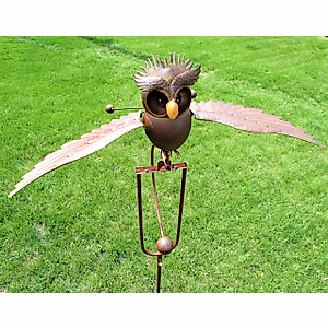 Big Sky Antiques Wing Flapping Kinetic Metal Brown Owl Yard Stake Rocking Wind Spinner Whirly-Gig Garden Art,Multicolor,21.5x 12.5x 55inch
