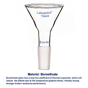 Labasics Glass Short Stem Powder Funnel with 75 mm Top Outer Dimension and 24/40 Inner Joint Filter Funnel Glass Funnel (OD 75mm)