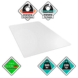 Floortex Extra Thick Heavy Duty Polycarbonate Chair Mat 35" x 47" for Hard Floors and Carpets
