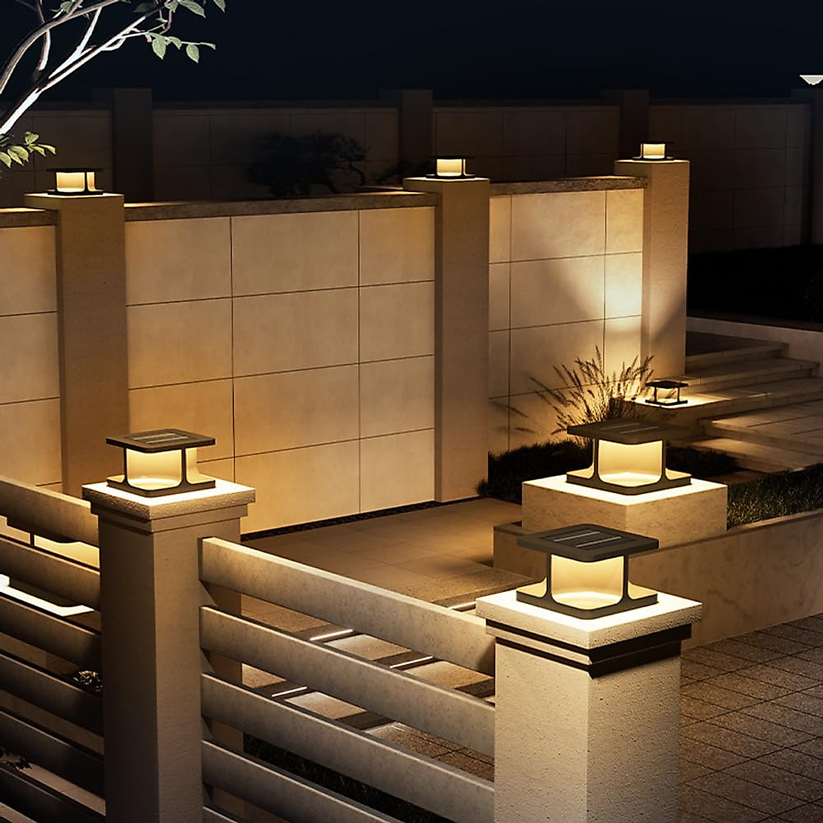 VELLOW Solar Post Lights European -Style Simplicity Outdoor Stigma Lamps 3000K Solar Power Led Exterior Column Lamp Waterproof Post Cap Light Decontorations Landscape Lighting for Patio Porch Railing