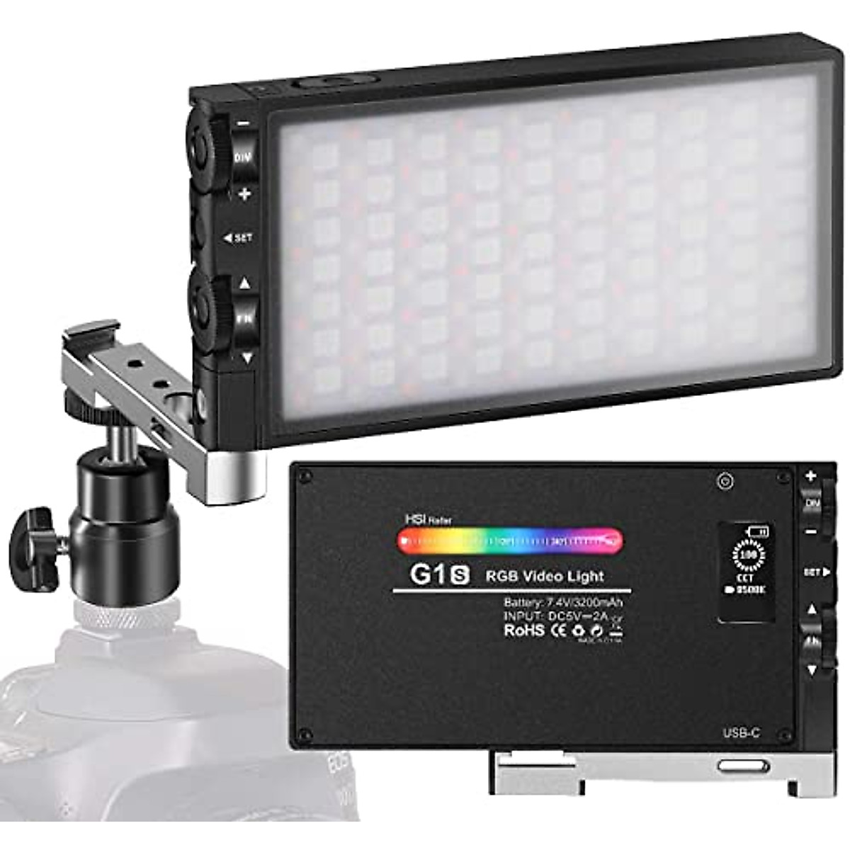 G1s RGB Video Light, Built-in 12W Rechargeable Battery LED Camera Light Full Color 12 Common Light Effects, CRI≥97 2500-8500K LED Video Light Panel with Aluminum Alloy Body