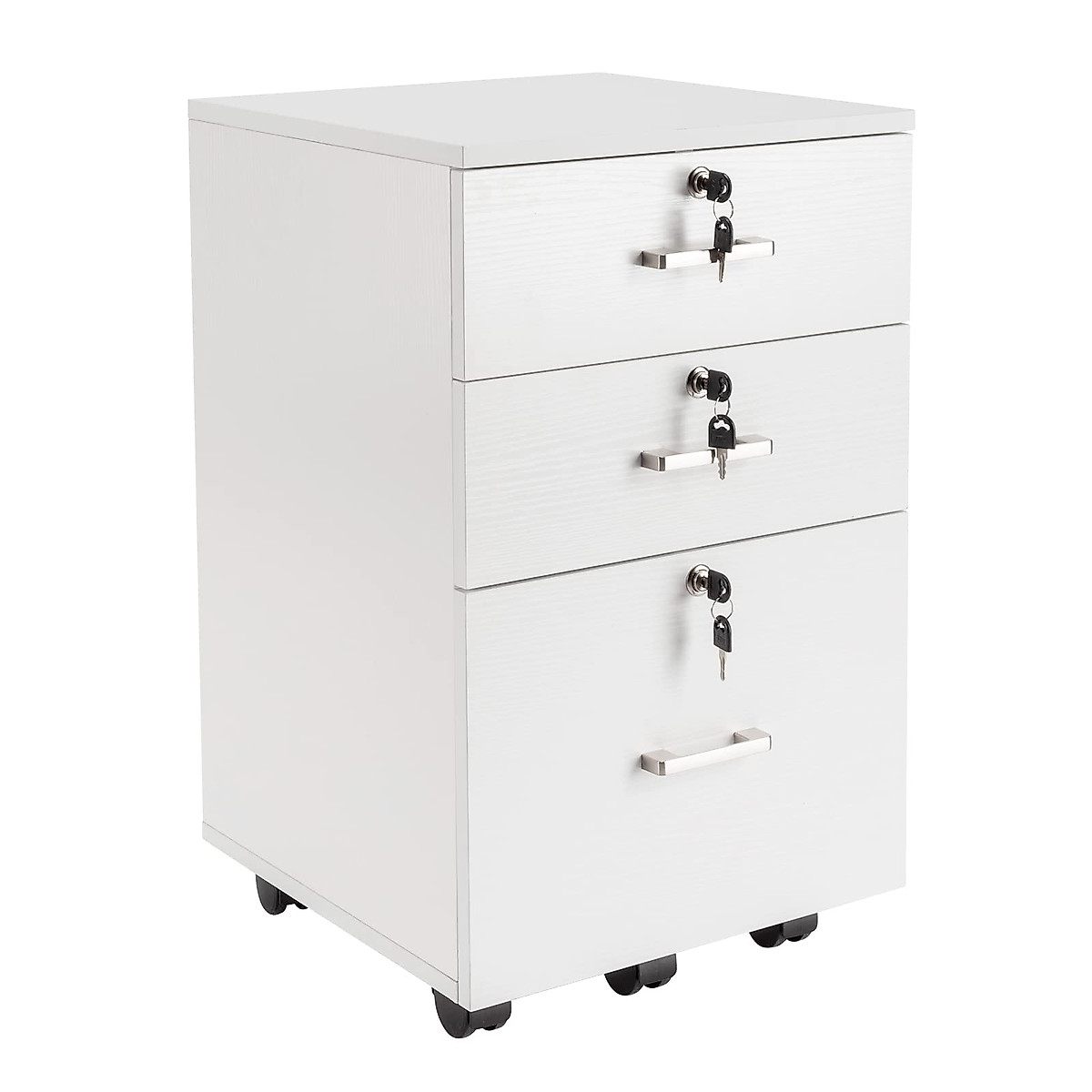 Vasitelan File Cabinet 3 Drawers with 3 Lock, Rolling Mobile Filing Cabinet, Under Desk File Cabinet with 5 Wheels and Hanging File Folders, for Letter Sized Documents (White)