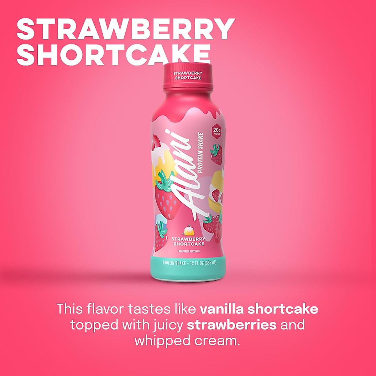 Alani Nu Protein Shake, Ready to Drink, Naturally Flavored, Gluten Free, Only 140 Calories with 20g Protein per 12 Fl Oz bottle (Strawberry Shortcake, 12 Pack)