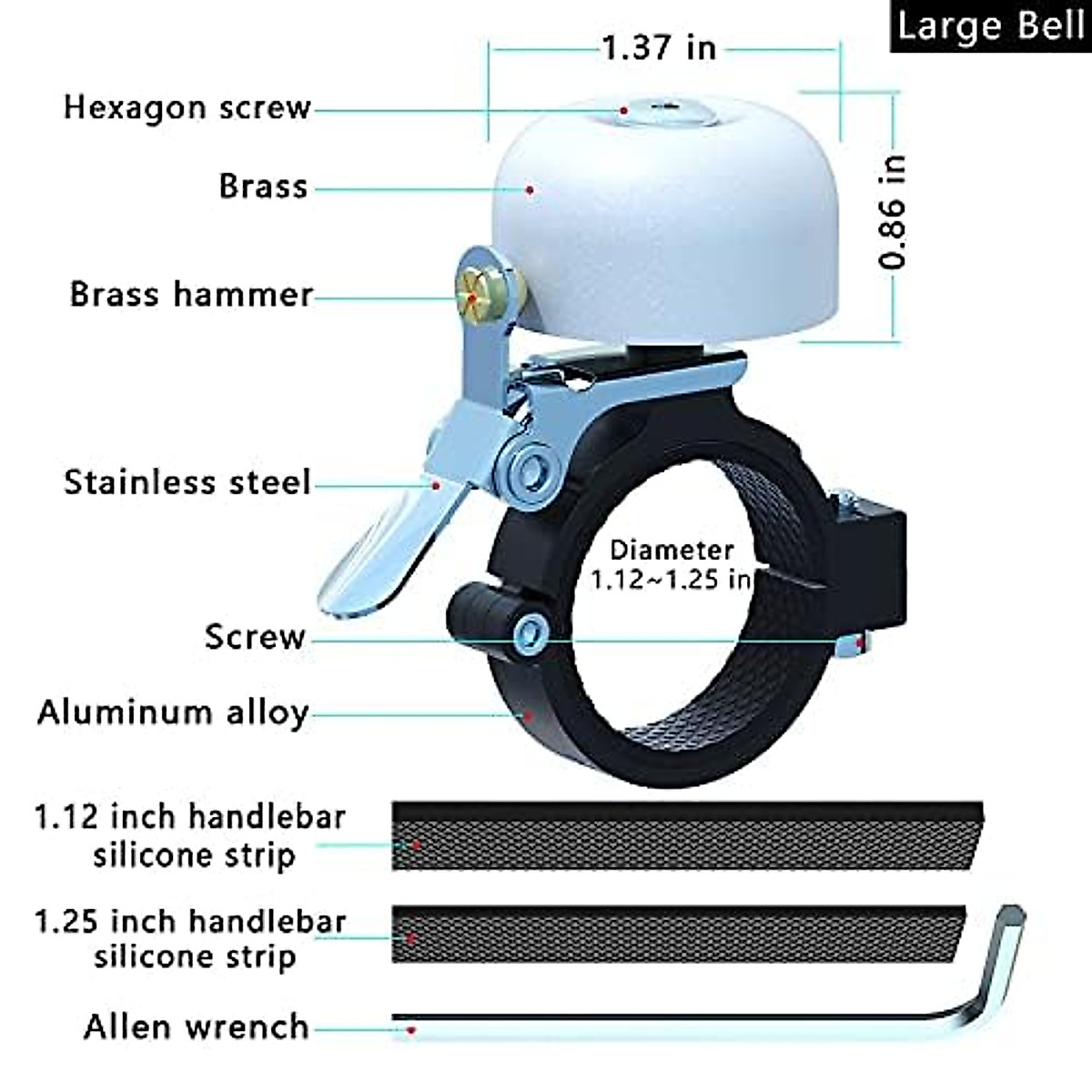 Greallthy Bike Bell Classic Brass Bicycle Bell,Bike Bells for Adults Kids,Loud Sound Bicycle Bell Fit for 0.87-1.25in/22.2-31.8mm Bicycle Handlebars,Road Mountain Bike Accessories.