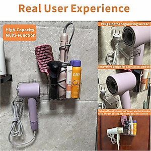 Clear Hair Dryer Holder, Blow Dryer Hanger Wall Mounted for Hair Dryer Hook with Plug&Cord Organizer Self Adhesive for Cabinet Door and Bathroom Organizer and Storage,Pack of 1