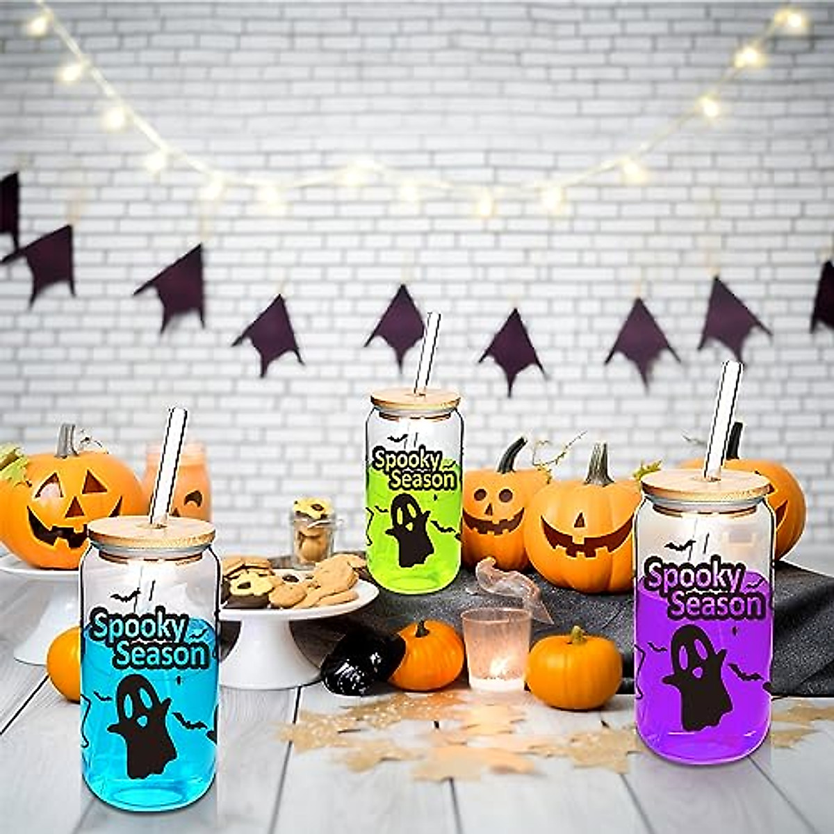 ANOITON Spooky Season Decor - 18oz Ghost Mug with Lid and Straw, Indoor Halloween Party Supplies