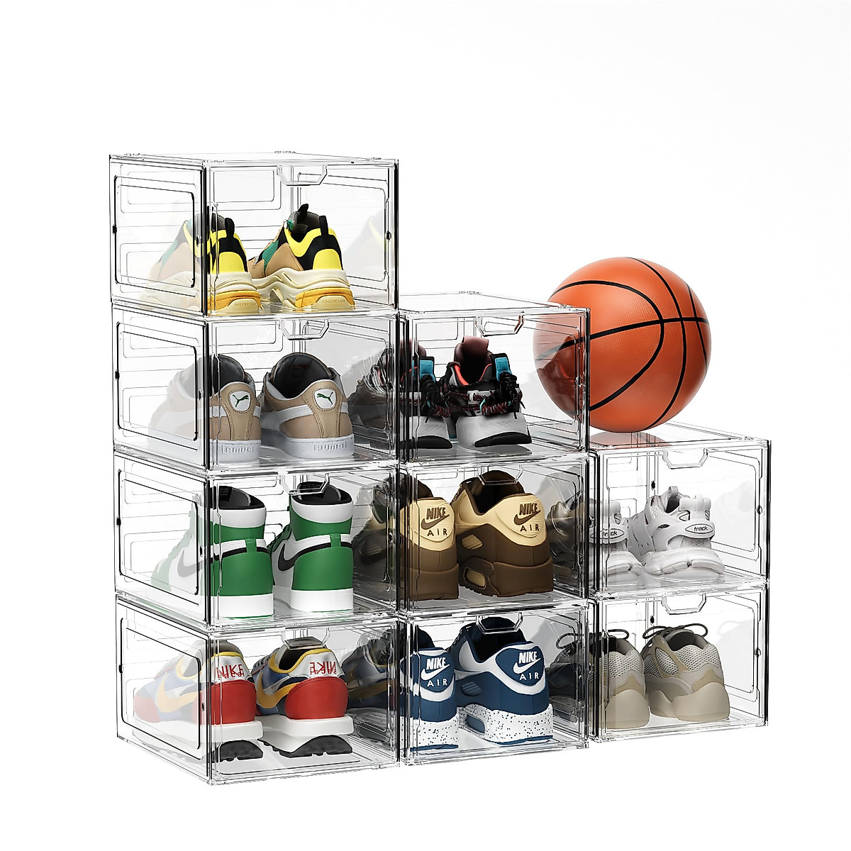 9 Pack Thicken Shoe Organizer Stackable,Upgraded Sturdy Shoe Storage Box with Magnetic Door,Shoe Containers For Sneaker Display,Hat Organizer,White