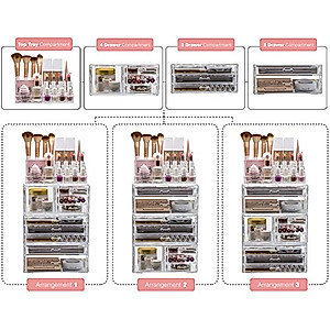 Sorbus Large Clear Makeup Organizer - Detachable 4-Piece Jewelry & Make Up Organizers and Storage Set - Spacious Cosmetic Display Tower - Makeup Organizer for Vanity, Bathroom, Dresser & Countertop