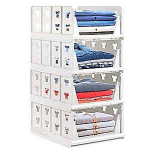 4 Pack Plastic Drawer Organizer, Stackable Wardrobe Storage Box, Foldable Clothes Shelf Baskets, Folding Containers Bins Cubes, Perfect for Kitchen, Office, Bedroom & Bathrooms (White)