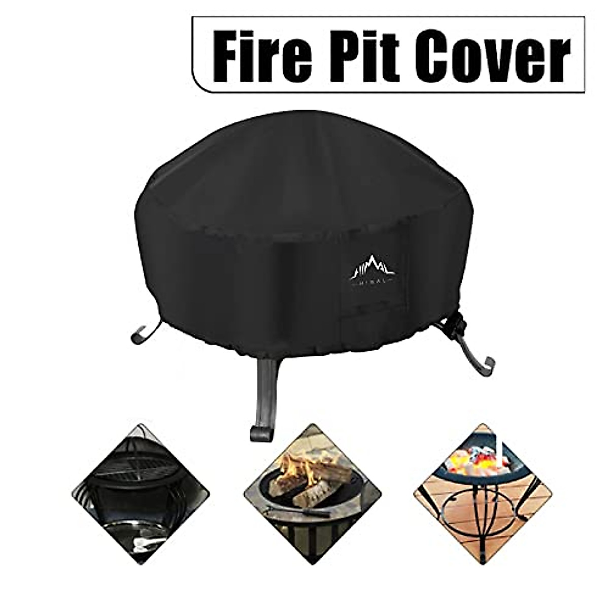 Himal Outdoors Fire Pit Cover- Heavy Duty Waterproof 600D Polyster with PVC Coating, Round Patio Fire Bowl Cover, 36 Inch, Black