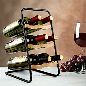 YANGSHUO Wine Rack Countertop, 3-Tier Freestanding Wine Holder for 6 Wine Bottles, Wooden Wine Storage Rack for Kitchen Bar, Dining Room, Living Room