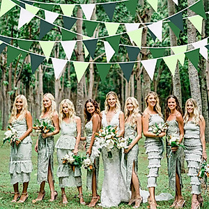 32Ft Gradient Green Banner Party Decorations Green Triangle Flag Fabric Banner Pennant Bunting Garland Streamers for Dinosaur Birthday Wedding Baby Shower Arbor Day Summer Golf Outdoor Party Decor