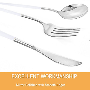 Dnalrhoi 24-Piece Korean Silverware Sets Mirror Polished Stainless Steel Western Flatware Cutlery Set Service for 6 Including Forks Spoons Knives Kitchen(White Silver)