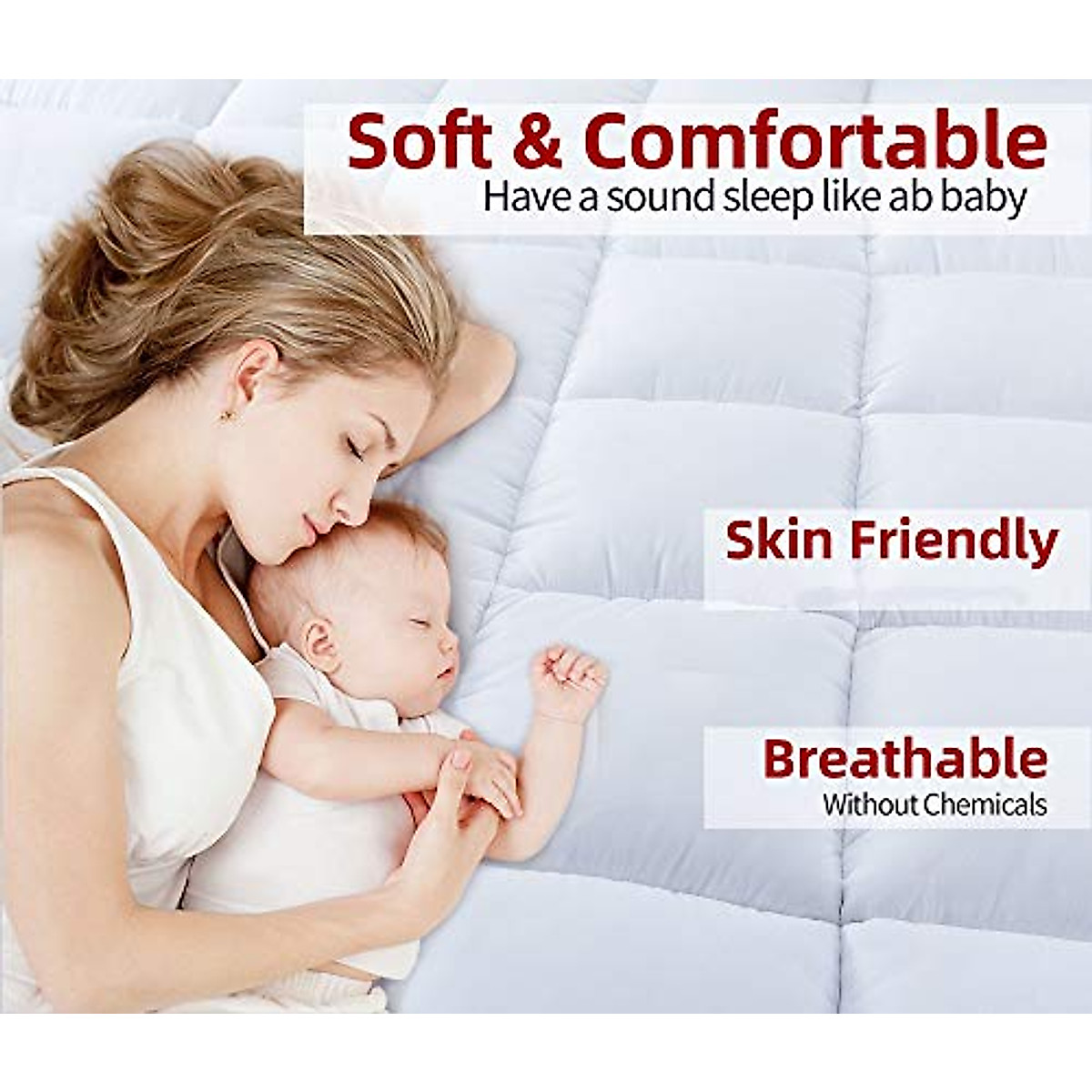 SUFUEE Mattress Topper Queen Size 2 inch Thick Down Alternative Quilted Mattress Cover Soft and Warm Mattress Pad for All Seasons