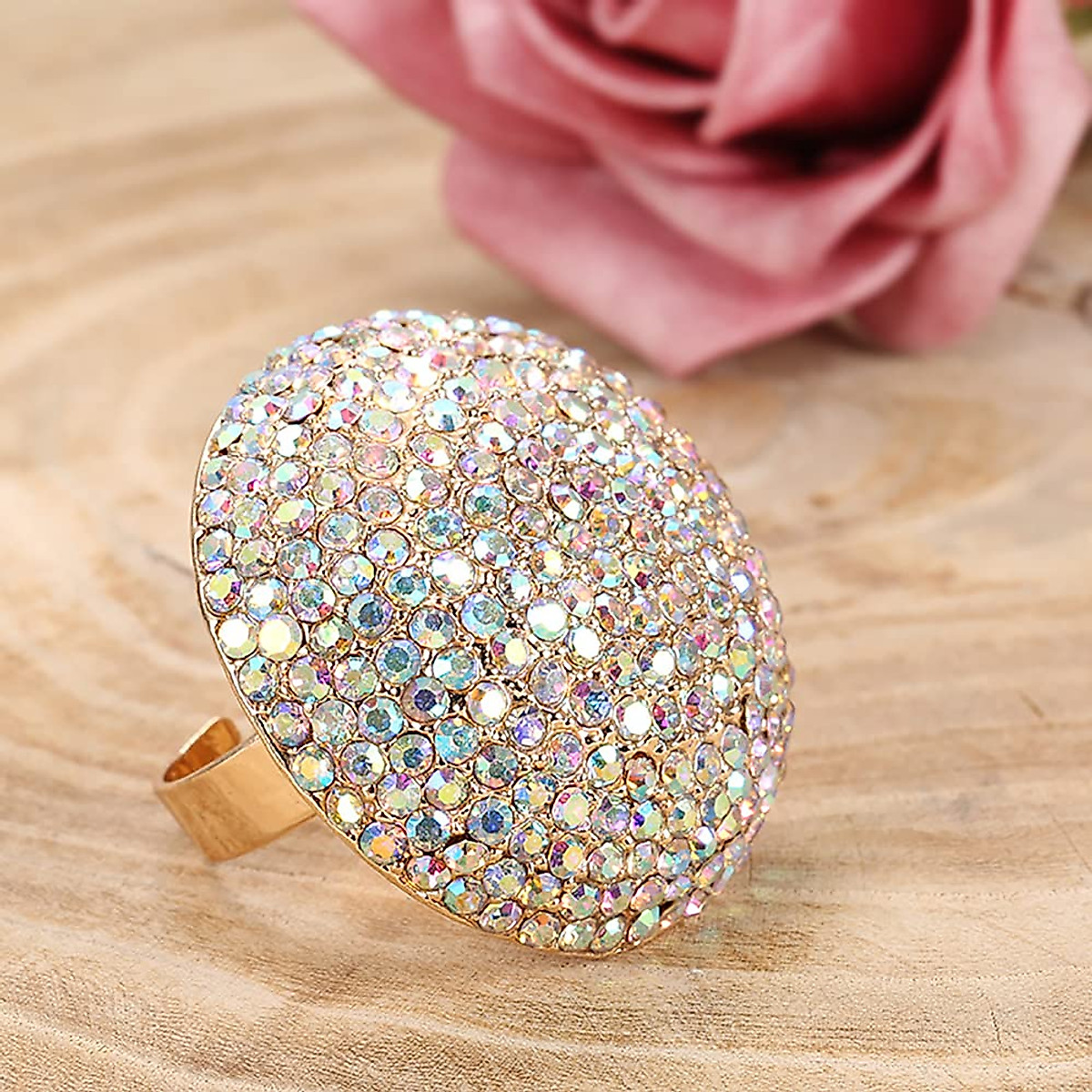Boho Round CZ Cluster Ring for Women Gold Plated AB Crystal Wedding Promise Engagement Finger Rings Adjustable Comfort Fit Fashion Bohemian Birthday Christmas Cocktail Mother's Day Jewelry Gift