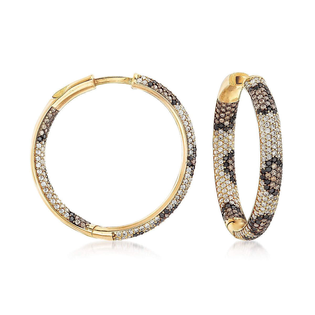 Ross-Simons 3.23 ct. t.w. Multicolored CZ Leopard Inside-Outside Hoop Earrings in 18kt Gold Over Sterling