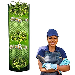 MIYORI Indi- Deeper Bigger 5 Pocket Hanging Vertical Garden Wall Planter Yard Garden Home Decoration planters Pockets Fabric Felt Fence Indoor Wall Garden Planter Jardin Balcony Waterproof (Green)