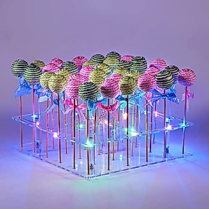 ANMEISH Acrylic Cake Pop Display Stand, 36 Hole Clear Lollipop Holder with LED String Lights, Ideal for Weddings Baby Showers Birthday Party Anniversaries Holiday Candy Decorative (Colorful Light)