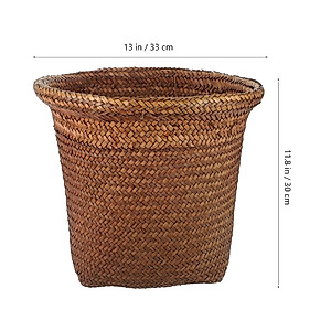 Operitacx Wicker Trash Can, Seagrass Waste Basket, Boho Woven Rubbish Container, Small Storage Bin, Woven Laundry Basket Waste Bin Organizer