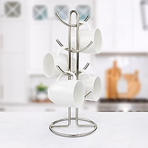 Spectrum Diversified Euro Large 8 Holder, Mug Tree, Mugs & Tea Cup Storage Rack, Coffee Counter Bar Accessory & Kitchen Countertop Organizer, Satin Nickel