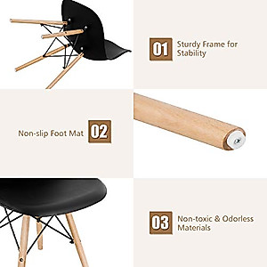 GOFLAME DSW Dining Chairs, Shell Plastic Chairs with Wood Legs, Modern Style Armless Chairs for Living Room Kitchen Bedroom, Eiffel DSW Style Side Chairs with Ergonomic Backrest Set of 2, Black