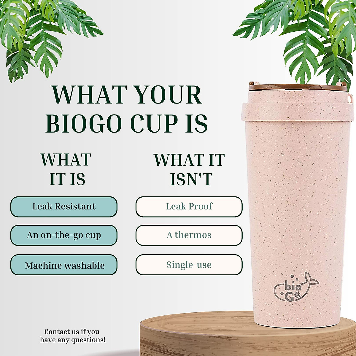 bioGo Reusable Coffee Cups - Faded Pink & Pastel Gray - 16oz x 2 - Microwave & Dishwasher Safe - Perfect for Couples