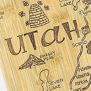 Totally Bamboo Destination Utah State Shaped Serving and Cutting Board, Includes Hang Tie for Wall Display