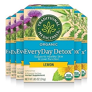 Traditional Medicinals Tea, Organic EveryDay Detox Lemon, Supports Healthy Skin & Liver Function, Detox, 96 Tea Bags (6 Pack)