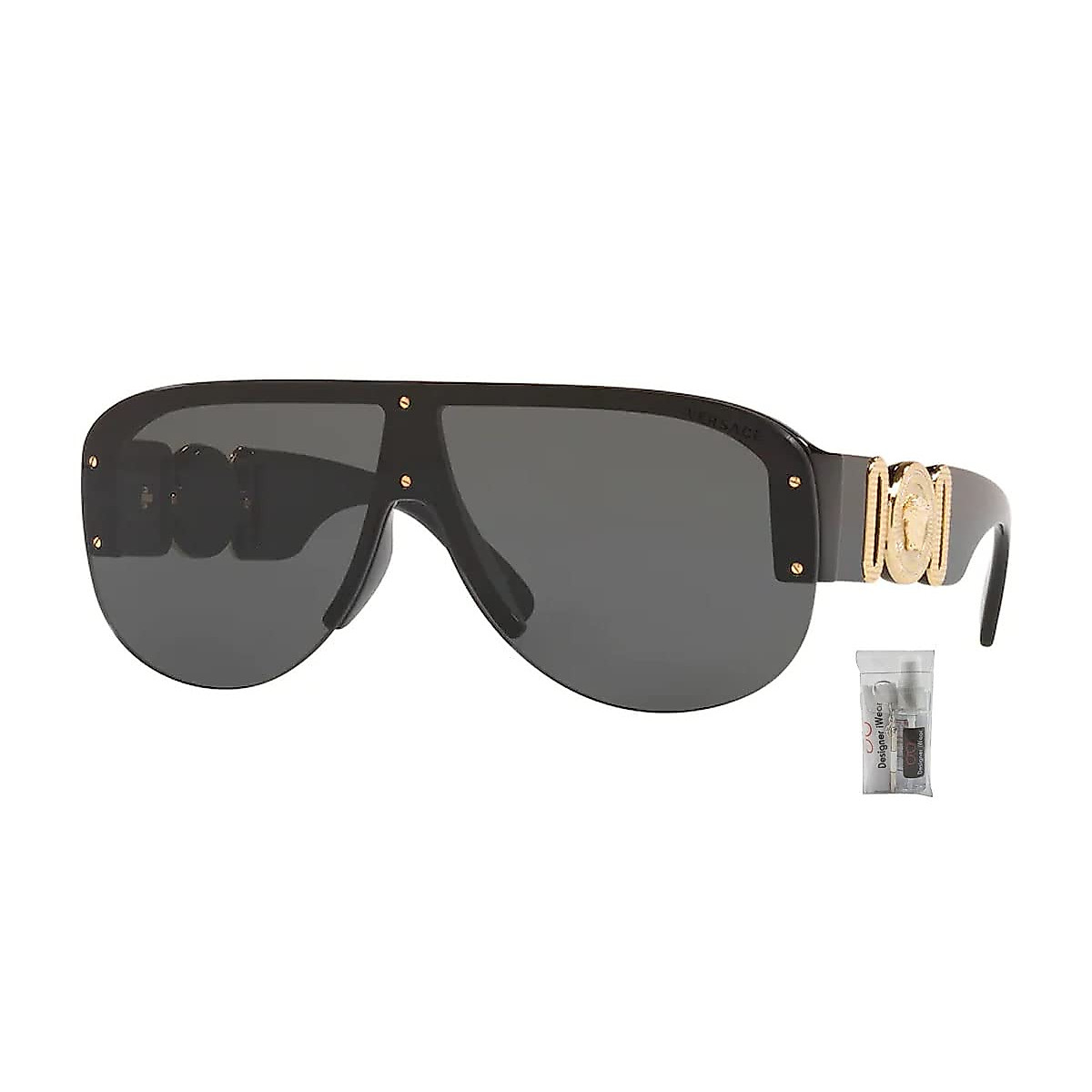Versace VE4391 GB1/87 48MM Black/Dark Grey Shield Sunglasses for Men + BUNDLE With Designer iWear Eyewear Kit