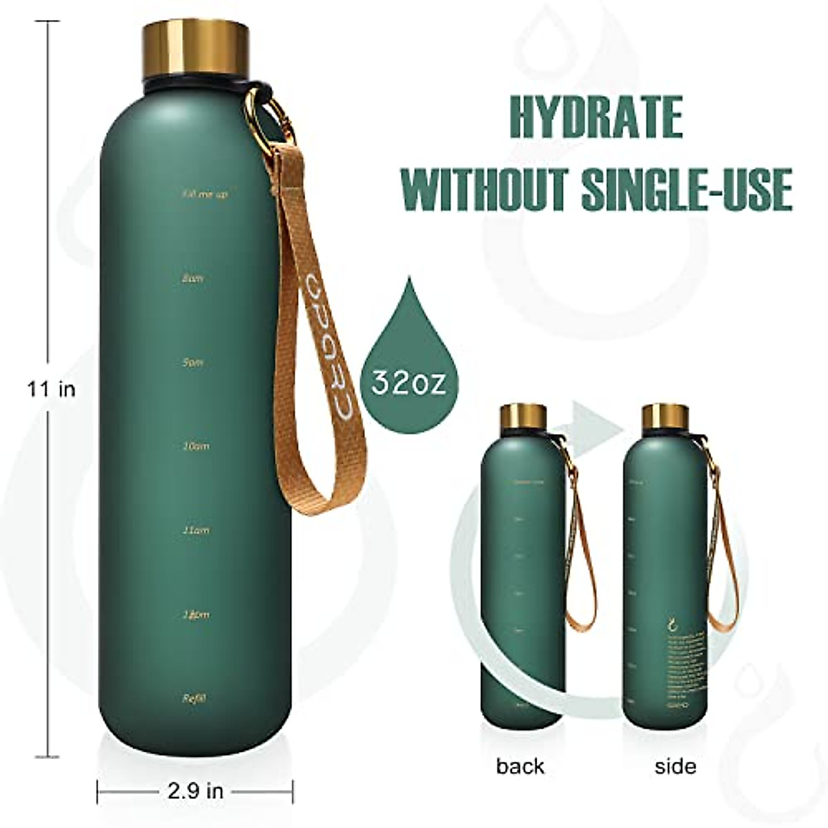 Opard 27oz/32oz Motivational Water Bottle with Time Marker to Drink, Reusable Plastic Bottle with BPA Free Tritan for Gym and Sports