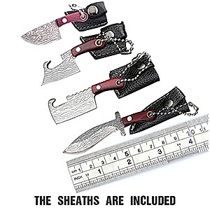 HAOXU Mini Pocket Knife Set Damascus Tiny Knife For Beer Bottle Opener Package Box Cutter Necklace Knife - 4pcs