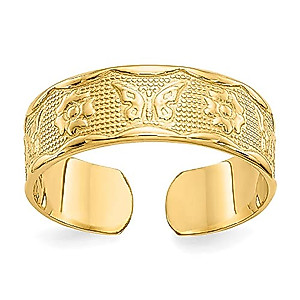 IceCarats 14K Yellow Gold Flower Butterfly Wings Adjustable Toe Ring Open Midi Band Summer Beach Jewelry