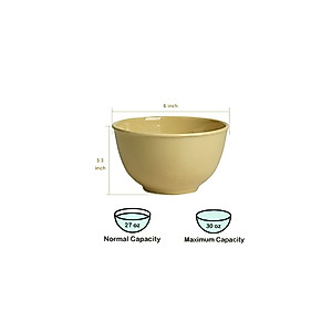 M&B GWPP Melamine Plastic Cereal Bowls, 30 oz Soup Bowls, Dessert Bowl set of 4 for Serving Salad, Ice Cream, Snack, Oatmeal, Soup, Noodle, Ramen, Fruits (Yellow)
