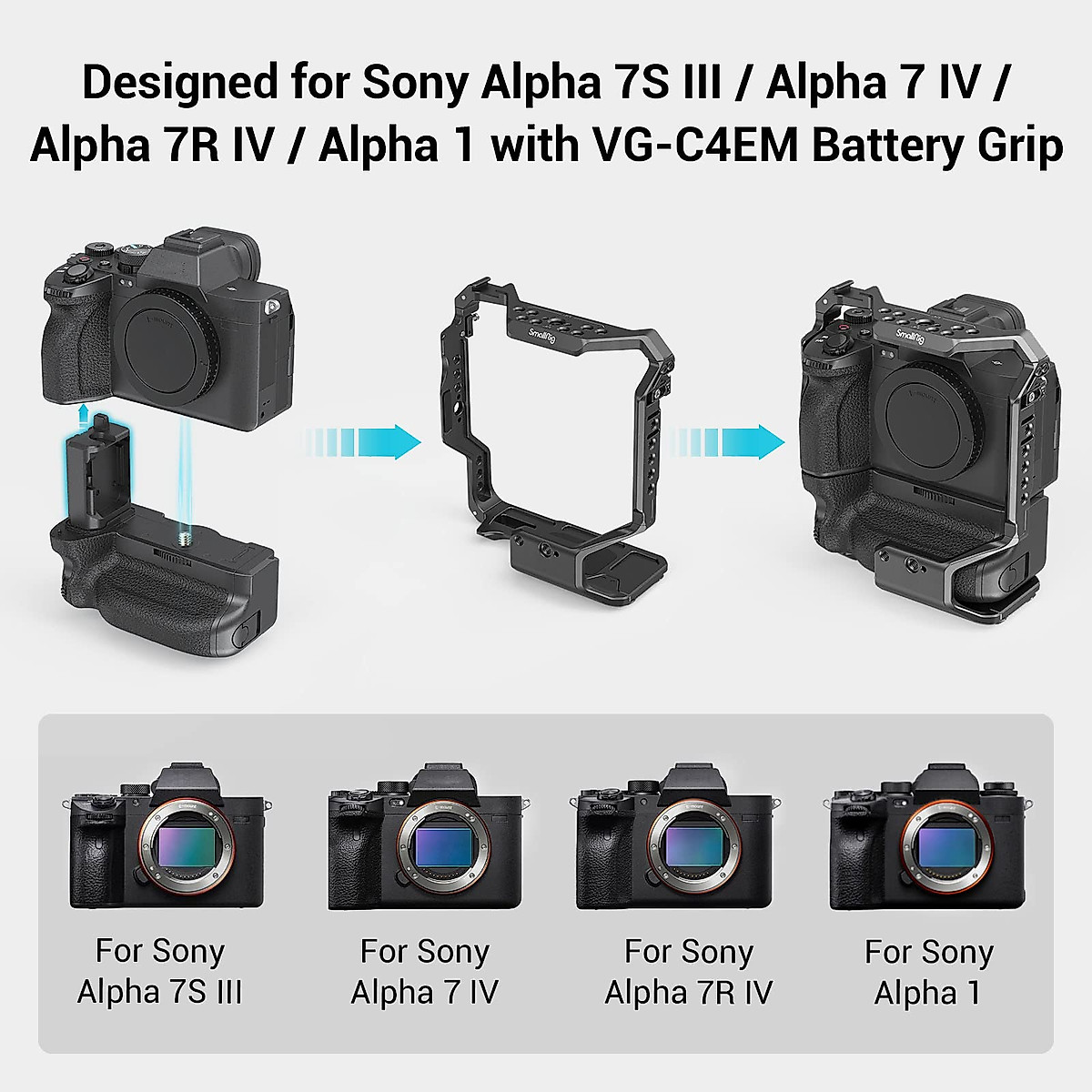 SmallRig Cage for Sony Alpha 7R V/Alpha 7 IV/Alpha 7S III/Alpha 7R IV/Alpha 1 with VG-C4EM Battery Grip - 3594